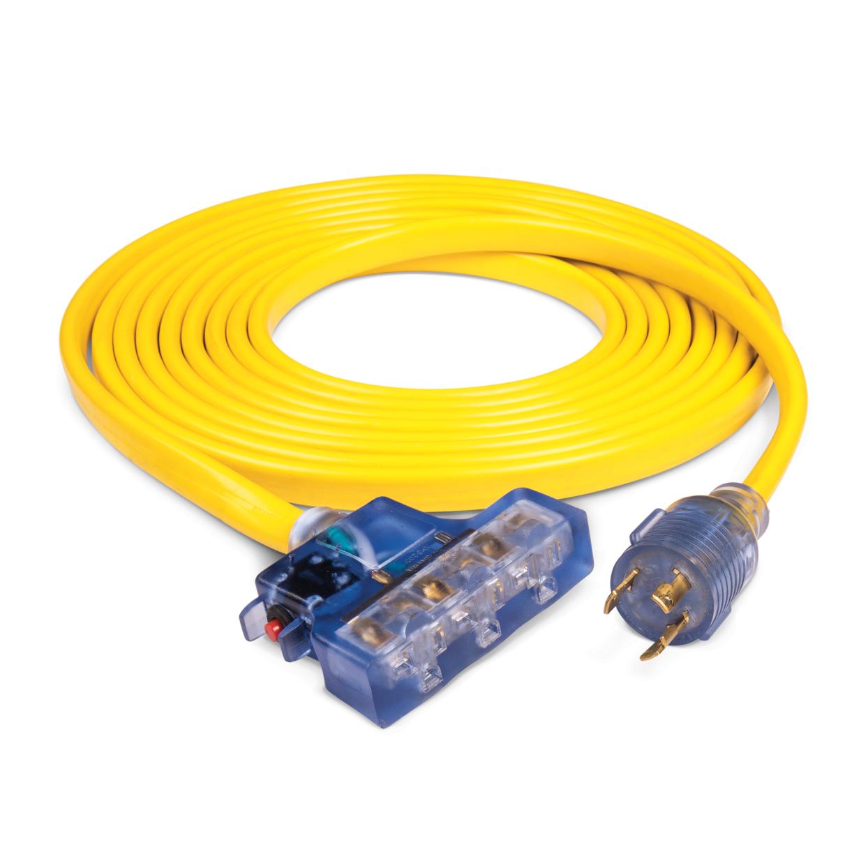 25 ft. 20A 125V Flat Generator Extension Cord with Power Indicator ...