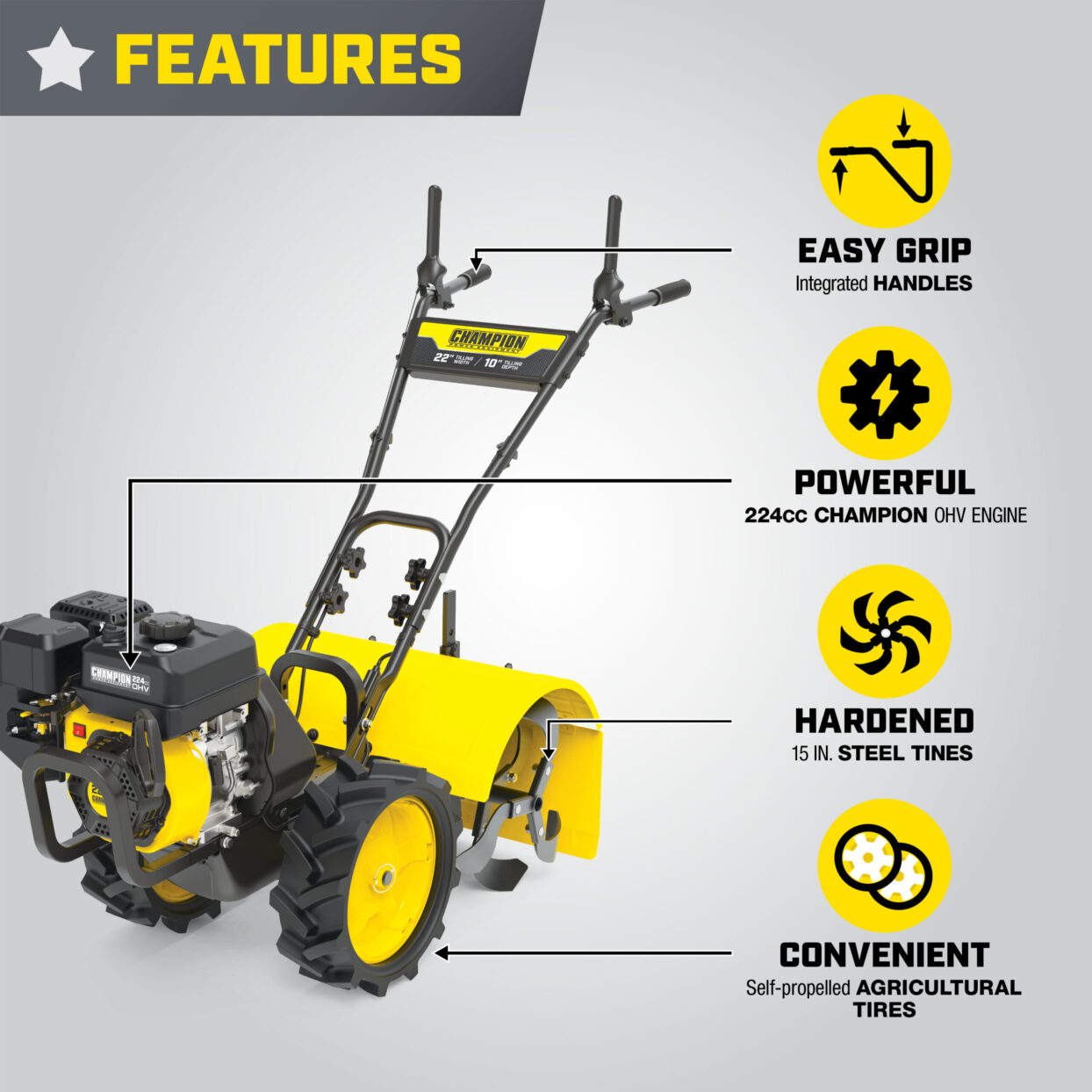 22 in. Rear Tine Tiller - 201098 - Champion Power Equipment